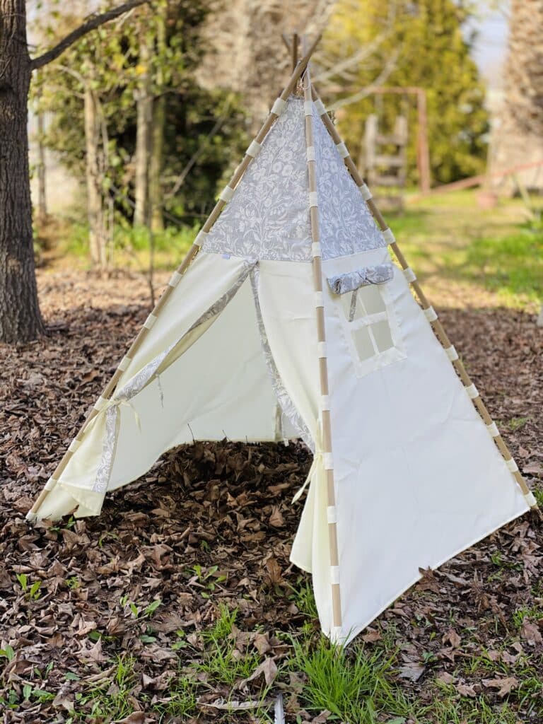 Carpa Tipi Tent con presillas, Gris flores – Estilo Florencia